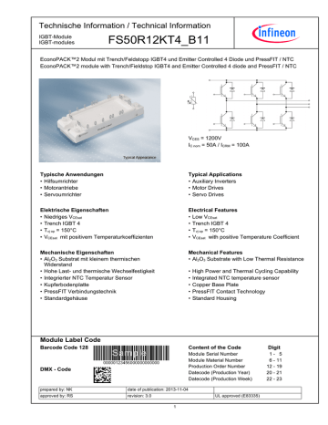 Infineon FS50R12KT4_B11 IGBT Module Data Sheet | Manualzz