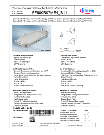 IGBT-Module EconoDUAL™3 FF600R07ME4_B11 Datenblatt | Manualzz