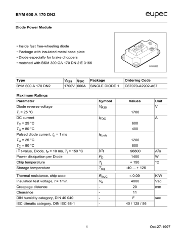 Infineon BYM600A170DN2 IGBT Module Data Sheet | Manualzz