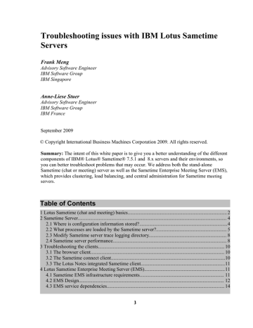 IBM Lotus Sametime Troubleshooting Guide | Manualzz