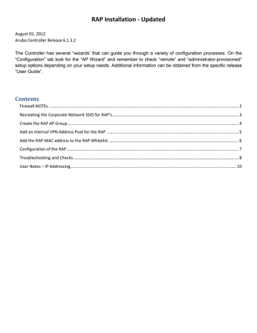 Aruba RAP Installation Guide - Updated | Manualzz