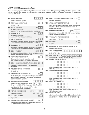 ADEMCO VISTA 128FB Programming Form | Manualzz