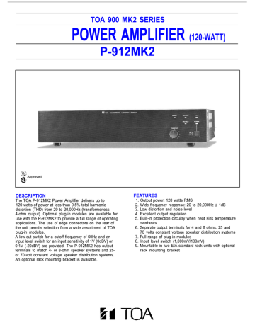 TOA P-912MK2 UL Specification Sheet | Manualzz