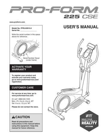 Pro-Form 325 CSE User manual | Manualzz