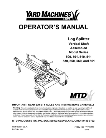 MTD 24AB561E062 Log Splitter Owner's Manual | Manualzz