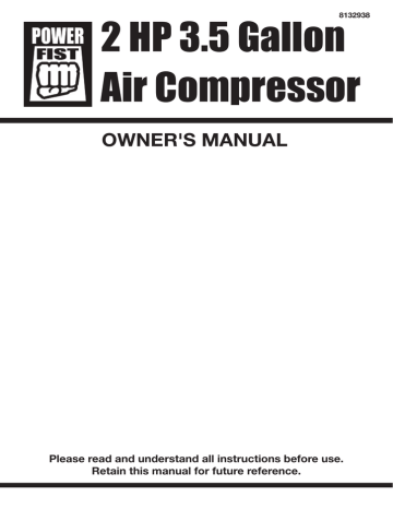 Power Fist Air Compressor 2 HP 3.5 Gallon Owner's Manual | Manualzz