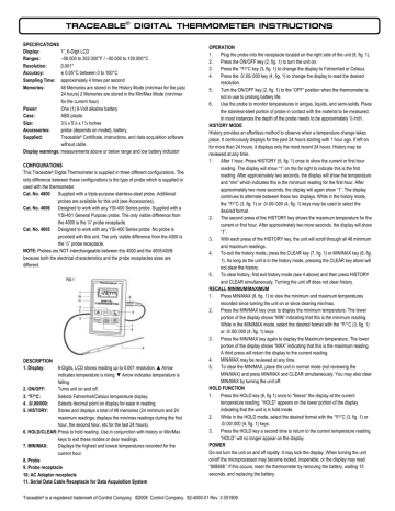 Control Company Traceable 4005 Instructions | Manualzz