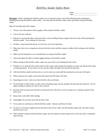 Belt/Disc Sander Safety Rules | Manualzz