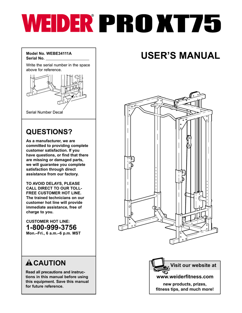 Weider PRO XT75 User manual | Manualzz