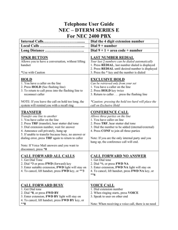 NEC DTERM SERIES E User Guide | Manualzz