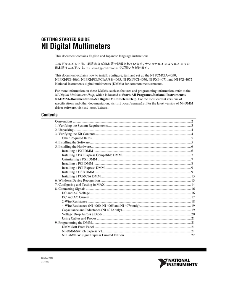 National Instruments NI PXI-4070 Getting Started Manual | Manualzz