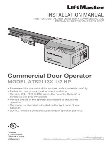 Chamberlain ATS 2113X 1/2 HP Installation manual | Manualzz