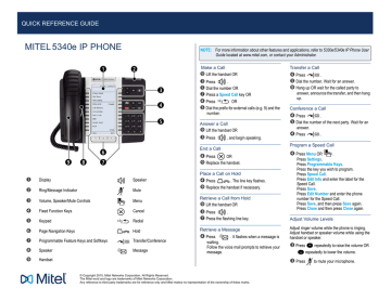 Mitel 5340e IP PHONE Quick Reference Guide | Manualzz