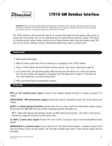 Directed 1701G GM Databus Interface Installation Guide | Manualzz