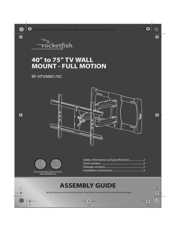 RocketFish RF-HTVMM170C Full-Motion TV Wall Mount for Most 40 ...