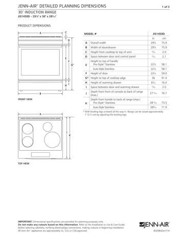 Jenn-Air Induction Range JIS1450D Detailed Planning Dimensions | Manualzz