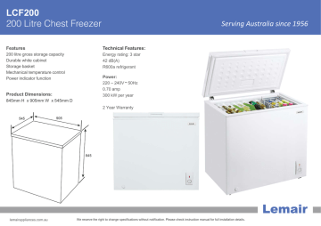 Chest Freezer LCF 200 Product Details | Manualzz