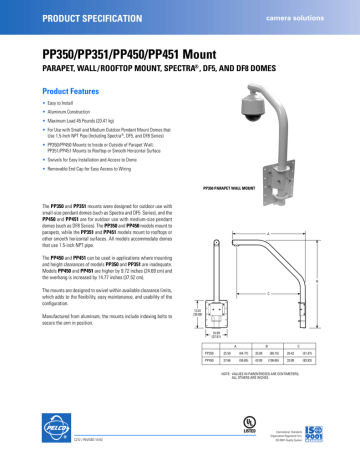 Pelco PP350 PP351 PP450 PP451 Mount Specification Sheet | Manualzz