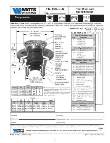 Watts FD-100-C-A Floor Drain Specification | Manualzz