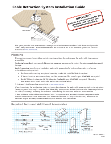 Cable Retraction System Installation Guide - Extron | Manualzz