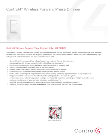 Control4 C4-FPD120-BL Wireless Forward Phase Dimmer Data Sheet | Manualzz