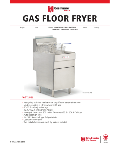 Cecilware-Pro Floor Model Gas Fryer Sell Sheet | Manualzz