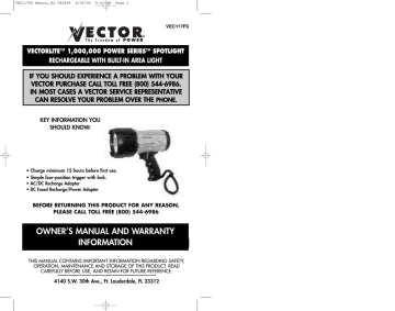 Vector VECTORLITE VEC117FS Owner's Manual & Warranty | Manualzz