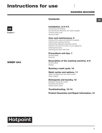 Hotpoint WMBF 844P UK WM Instruction manual | Manualzz