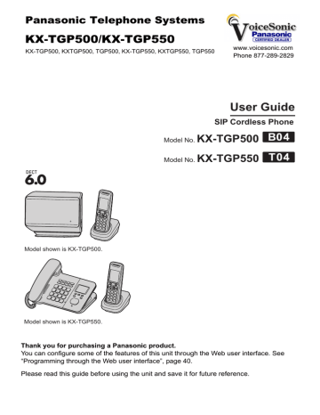 Panasonic SIP Cordless Phone KX-TGP500, KX-TGP550 User Guide | Manualzz