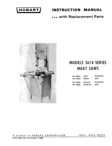 HOBART 5614 Meat Saw Instruction manual | Manualzz
