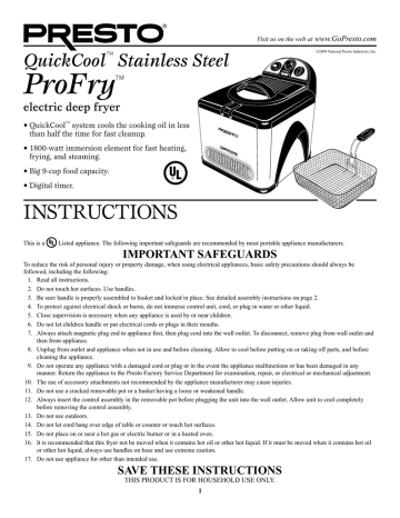Presto ProFry QuickCool User Manual | Manualzz