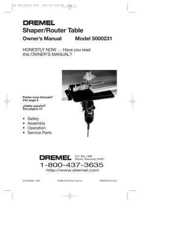 Dremel Shaper/Router Table 5000231 Owner's Manual | Manualzz