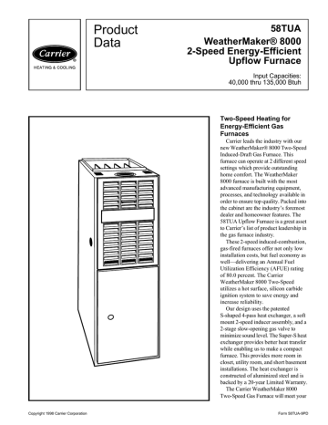 Carrier WeatherMaker 8000 Product Data - Furnace Manual | Manualzz