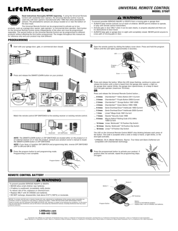 LiftMaster Universal Remote Control 375UT User Manual | Manualzz