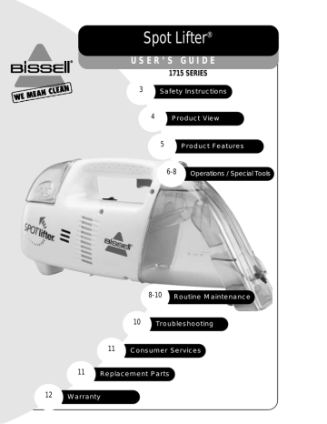 BISSELL Spot Lifter 1715 Series User's Guide | Manualzz