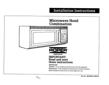 Roper Microwave Hood Installation Instructions | Manualzz