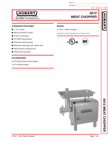 HOBART 4812 Chopper Spec Sheet | Manualzz