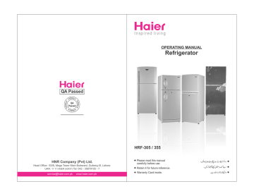 Haier HRF-305, HRF-355 Refrigerator Operating Manual | Manualzz