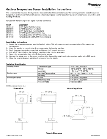 Condair 2549337 C Outdoor Temp Sensor Installation Manual | Manualzz