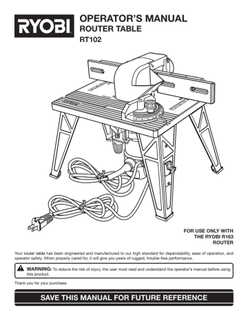 RYOBI Router Table RT102 Operator's Manual | Manualzz