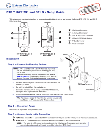 Extron DTP T HWP 231, DTP T HWP 331 Setup Guide | Manualzz