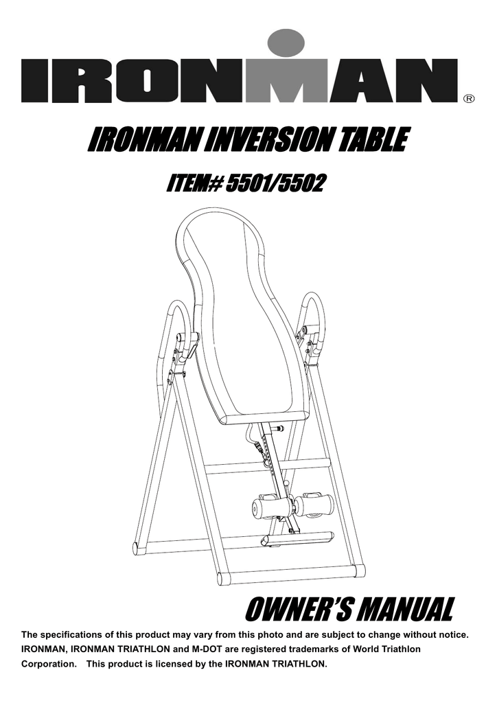 IRONMAN INVERSION TABLE OWNER`S MANUAL | Manualzz