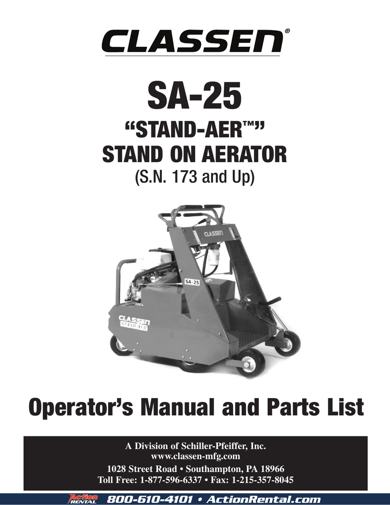 Classen STAND-AER SA-25 Operator's Manual And Parts List | Manualzz