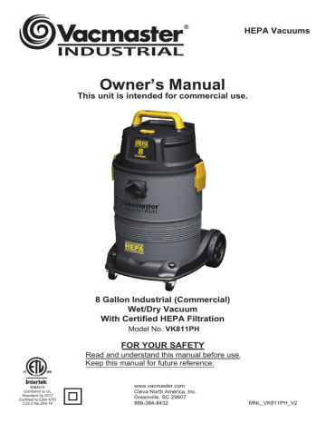 Vacmaster VK811PH Wet/Dry Vacuum Owner's Manual | Manualzz