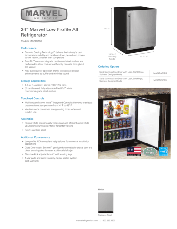 AGA marvel MA24RAS1LS Refrigerator Specification Sheet | Manualzz