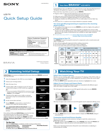 Sony BRAVIA LCD HDTV Quick Setup Guide | Manualzz