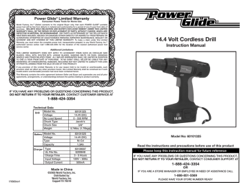 Power Glide 60101325 Cordless Drill Instruction Manual | Manualzz