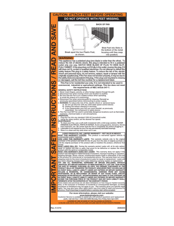 Lasko B20100 GALAXY® 20″ Box Fan Owner manual | Manualzz