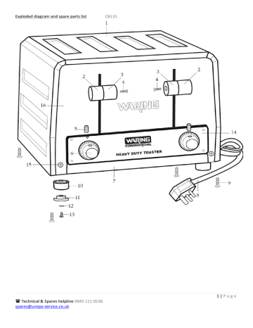 Waring WCT805K Exploded Diagram and Spare Parts List | Manualzz