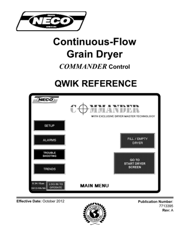 NECO Grain Dryer COMMANDER Control Quick Reference | Manualzz